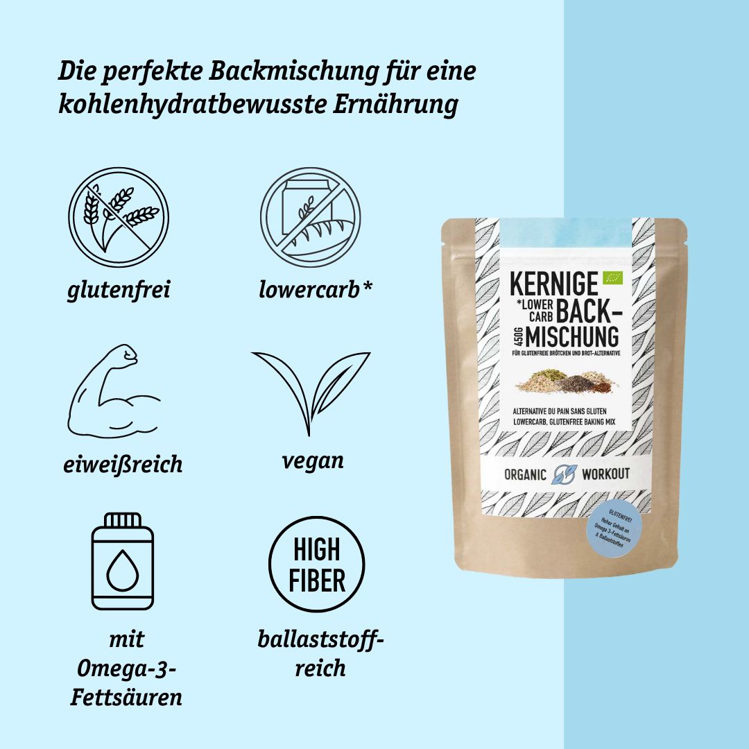 Bio Kernige Lower-Carb* Backmischung – glutenfrei, vegan, eiweiss- und ...